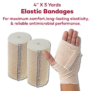 Dealmed 4" Elastic Bandage Wrap with Self-Closure – 2 Elastic Bandages, 5 Yards Stretched Compression Bandage Wrap, Wound Care Product for First Aid Kit and Medical Facilities