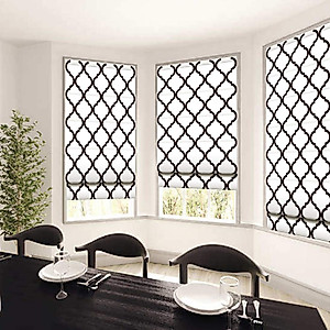 Artdix Roman Shades Blackout Window Shades - White Lined Fabric Custom Geometric Roman Shades Blinds for Windows, Doors, French Doors, Kitchen Windows