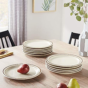 CAC China AZ-16 Arizona 10-1/2-Inch Brown Rim Brown Speckled American White Stoneware Round Plate, Box of 12