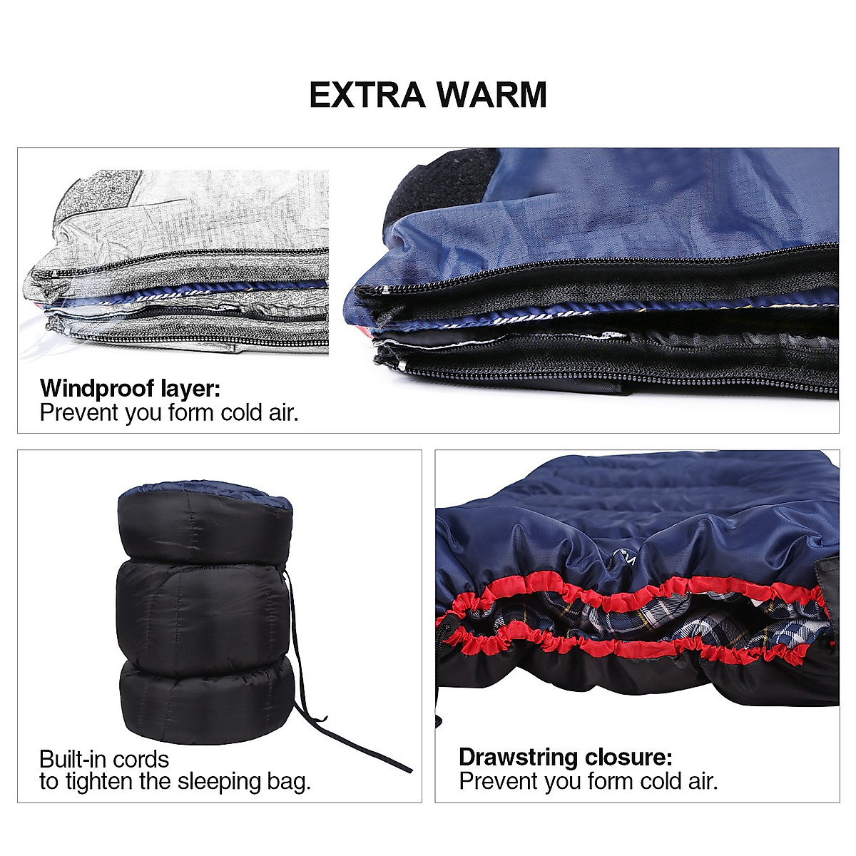REDCAMP Outdoors Cotton Flannel Sleeping bag for Camping Hiking Climbing Backpacking, 3-season Trip Warm S Envelope Sleeping Bags 75 by 33 Inches (Navy Blue with 2lbs Filling)