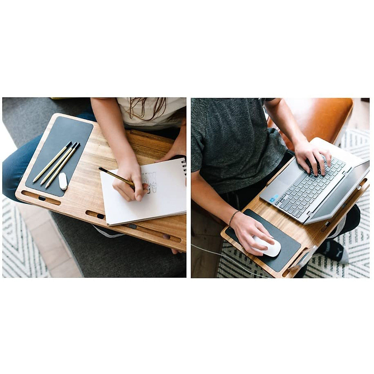 Lap Desk, Laptop Lap Desk with Cushion Made with Premium Acacia Wood. Lap Desk for Laptop Fits 14” to 17” Laptops. Bed Desk, Laptop Desk, Lapdesk for Laptop for Home Office Laptop Lap Desks Hazelteck