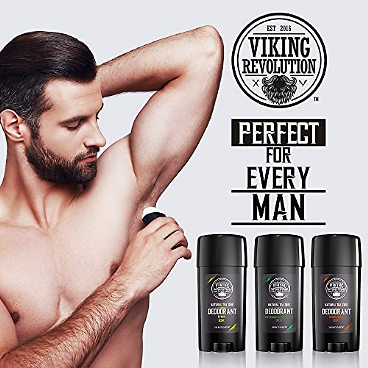 VIKING REVOLUTION - 3 Pack Natural Mens Deodorant, Aluminum Free Deodorant for Men - Long-Lasting Odor Protection and Freshness with All Natural Scents: Citrus, Peppermint & Eucaliptus, Sandalwood
