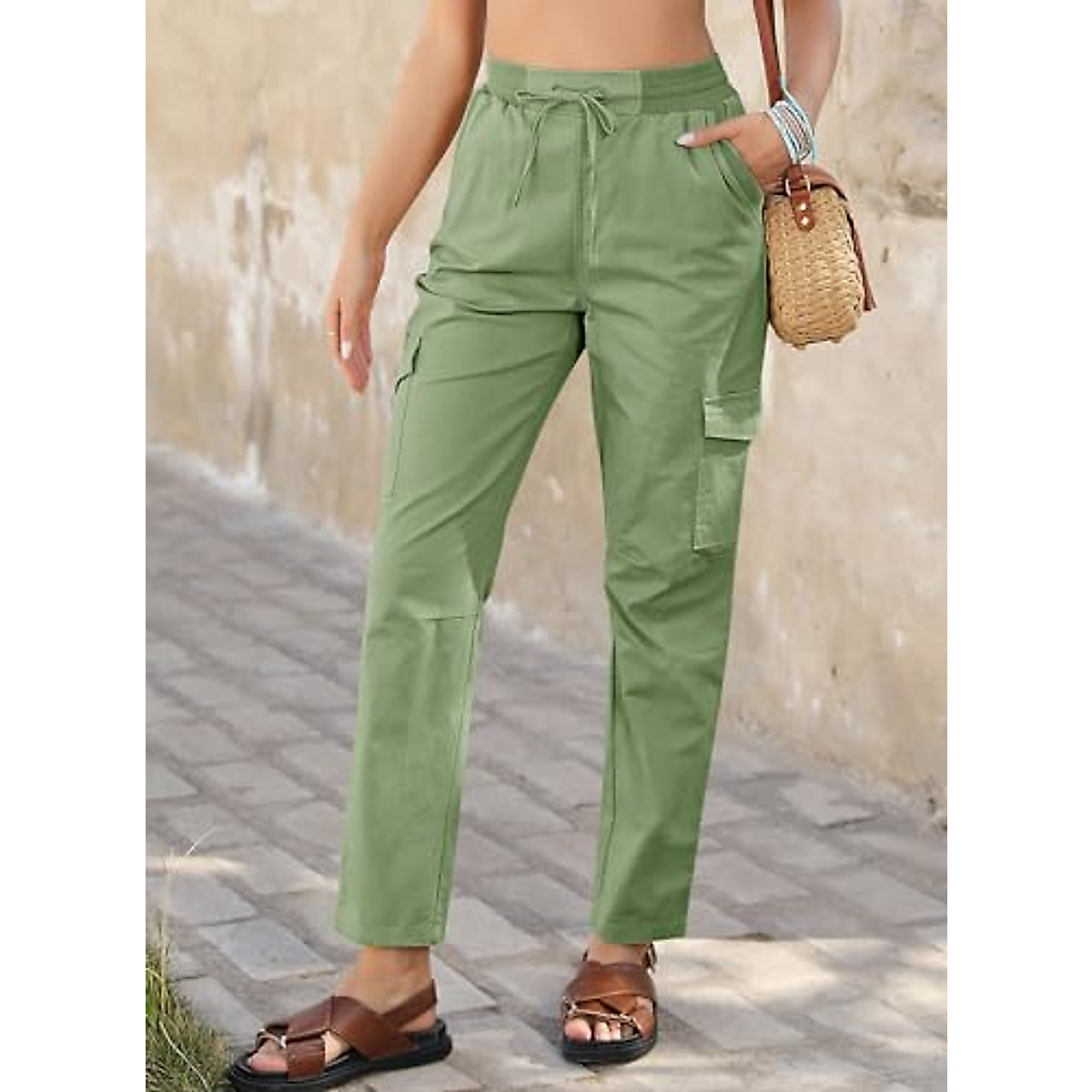 Dokotoo Cargo Pants Women High Waisted Baggy Wide Leg Womens Pants 4 Pockets Womens Fashion 2023 Fall Y2K Clothing Casual Combat Military Trouser Green