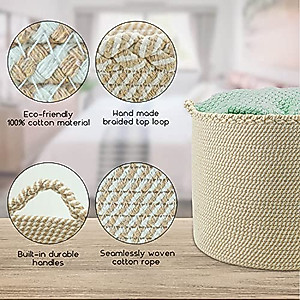 NUMONQ Extra Large Cotton Woven Basket 20''x20''x14'' Organize Laundry Baby Blankets Pillows Toys Nursery Hamper with Handles (Beige), XXL