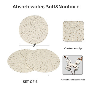 Trivets Set Pot Holders Set Coasters for Countertops Hot Mats Hot Pads Cotton Potholders for Kitchen Ideal for Hot Dishes, Pots, Pans, Teapots, Bowl and Plates 8 Inch 5 pcs (Striped)