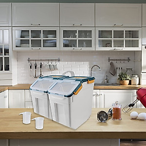 AnRui Airtight Dog Food Storage Container 20lb, Plastic Pet Cat Food Storage Bin with Lid Large Rice Cereal Grain Flour Dispenser Organizer Storage Box with Measuring Cup, Scoop, Wheels, 2Pcs Blue