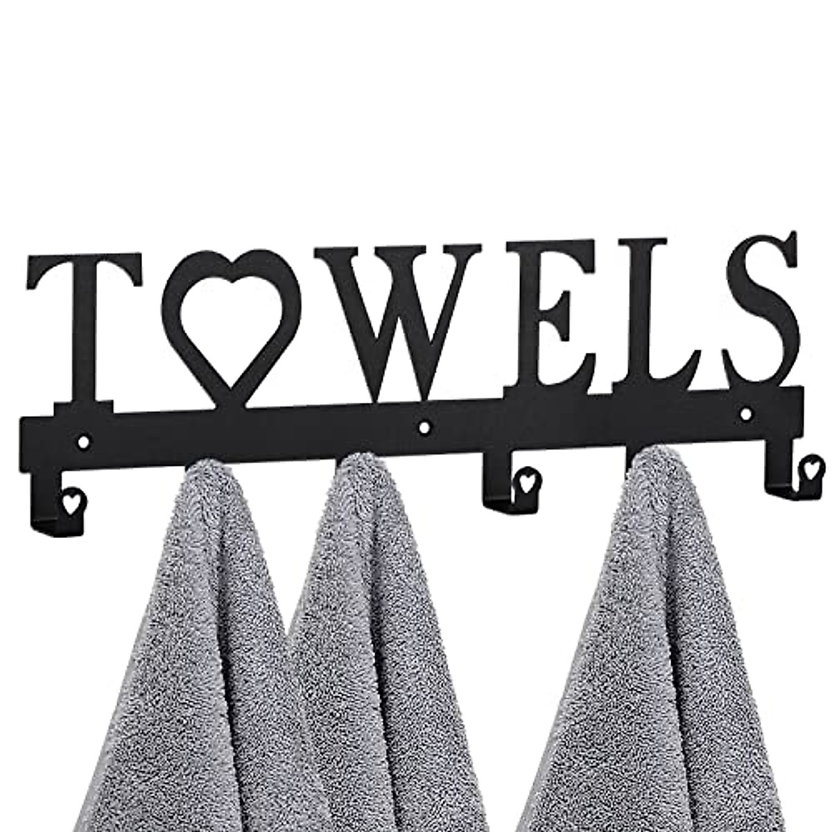 WeeksEight Metal Towel Holder Towel Rack, Wall Mount Towel Hanger Hooks for Bathroom Kitchen Bedroom Hanging Towels Bathrobe Robe (6 Hooks Black)