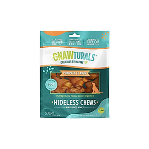 Gnawturals Hideless Chews Ribbed Bones | for Small Dogs | Rawhide Free, Pumpkin, Psyllium Husk and Chicory Root for Easy Digestion and Overall Gut Health (12 Bones, Pumpkin)