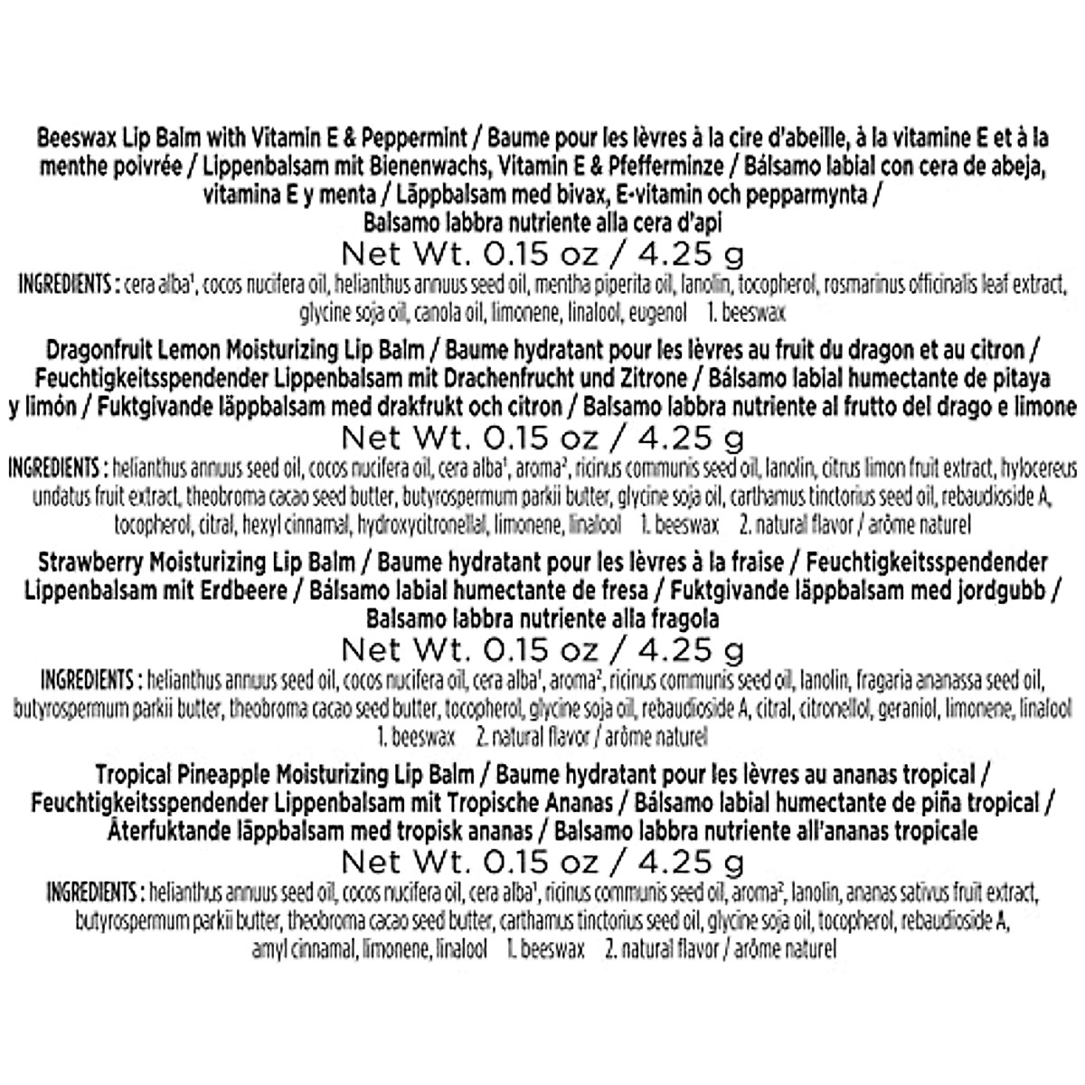 Burt's Bees Lip Balm Easter Basket Stuffers, Lip Care Gifts for All Day Hydration, In Full Bloom Set - Beeswax, Dragonfruit Lemon, Tropical Pineapple & Strawberry, 4 Pack (Packaging May Vary)