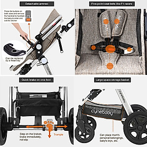 Cynebaby Baby Stroller, Convertible Bassinet Stroller for Newborn Infant Lightweight Pram Strollers with Snack Tray… (Khaki)