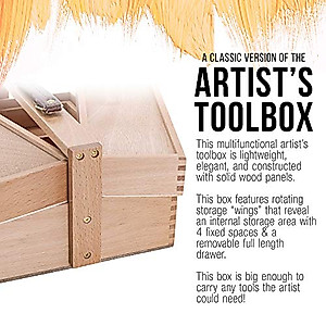 US Art Supply Large Multi-Function Wooden Artist Tool & Brush Storage Box