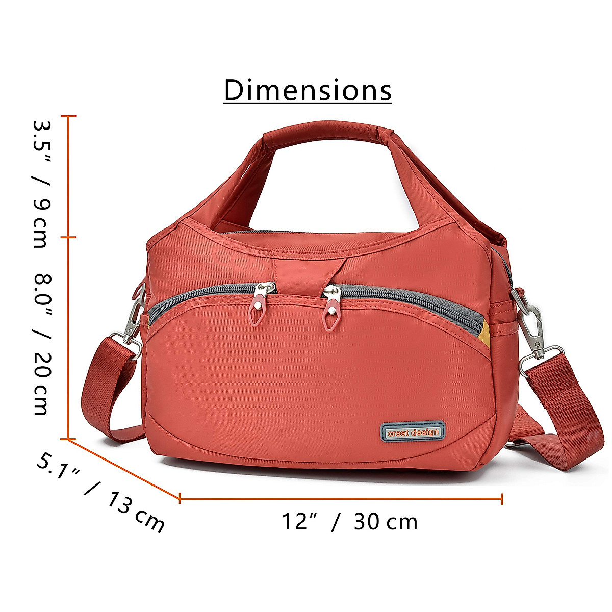 La Packmore Waterproof Nylon Crossbody Bags for Women Multi-Pocket Shoulder Bag Travel Purse and Handbag (Papaya)