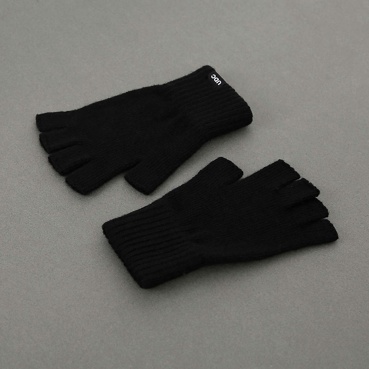 UNDERCONTROL Logo Label Unisex Fall Winter Outdoor Coloring Stretchy Knit Fingerless Warmer Korea Touch Screen Gloves (BLACK)