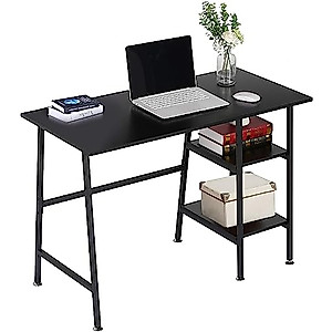 VECELO Industrial Simple Style Wood Table & Metal Frame Home Office Computer Desk Writing Study Workstation with 2 Tier Storage Shelves on Left or Right, 43 inch, Black New