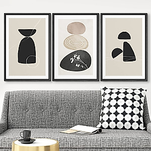 wall26 Framed Canvas Print Wall Art Set Geometric Mid-Century Polygons Graffiti & Street Art Abstract Illustrations Modern Art Decorative Zen for Living Room, Bedroom, Office - 16"x24"x3 Black