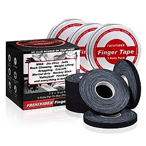 FRESINIDER Finger Tape - Strong Athletic Tape | 0.3” x 45 Feet (9 Pack) Tin Set | No Sticky Residue | for Rock Climbing, BJJ Jiu Jitsu, Grappling, Judo, MMA, Rock Climbing and Martial Arts (Black)