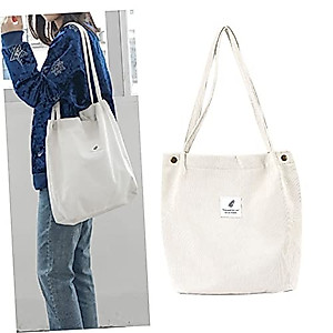 VALICLUD Women Crossbody Fastener for Handbag Closure Hobo Corduroy Bag Shoulder College Style Large Working Tote Womens Casual Capacity Beach Shopping and Bags Canvas Snap White
