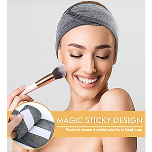 SINLAND Spa Headband for Women 3 Counts Ultra Soft Adjustable Makeup Hair Band with Magic Tape, Terry Cloth Stretch Head Wrap for Face Washing, Bath, Shower, Facial Mask, Yoga