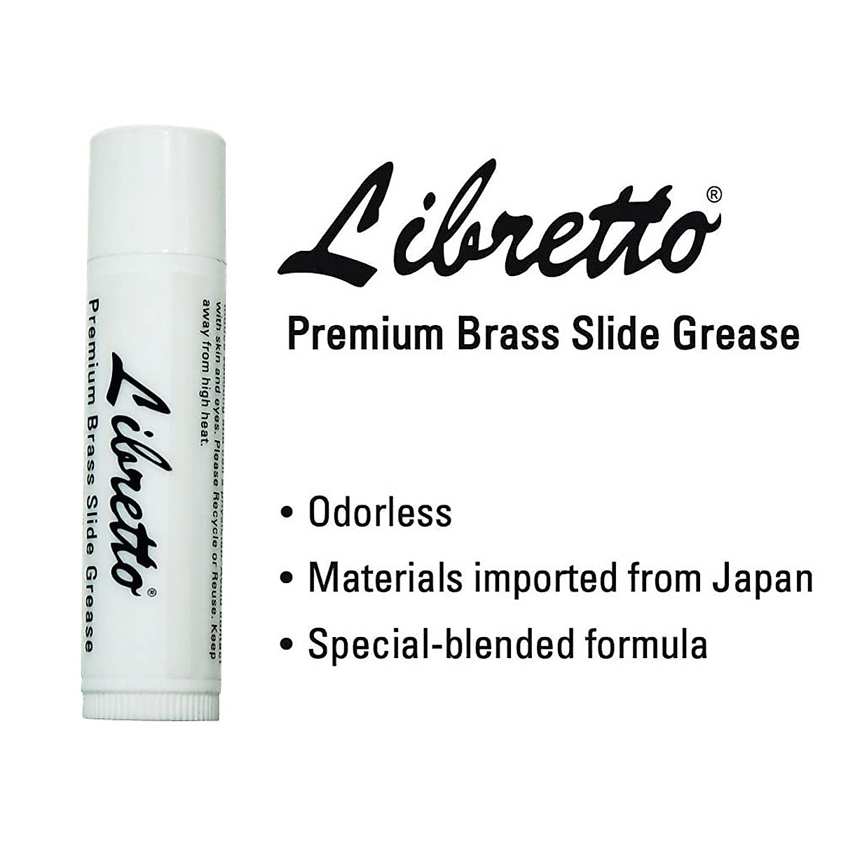 Libretto Premium Brass Slide Grease Stick, 0.16 oz (5 ml), Odorless & Pure, Great Materials from Japan, 100% Special-blended Formula, Thick & Sticky, Best to Extend Life of Trumpet, French Horn & Tuba