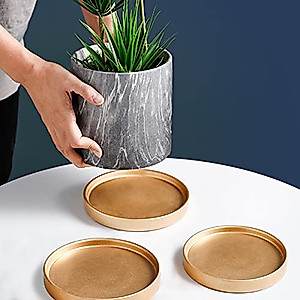 LNQ LUNIQI Round 4 Inch Ceramic Plant Saucer Drip Tray Set of 2 for Indoor Small Flower Pots Home Garden Outdoor Flower Plant Pot,Gold Saucers
