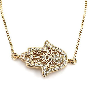 LESLIE BOULES 18K Gold Plated Hamsa Bracelet for Women Adjustable Chain