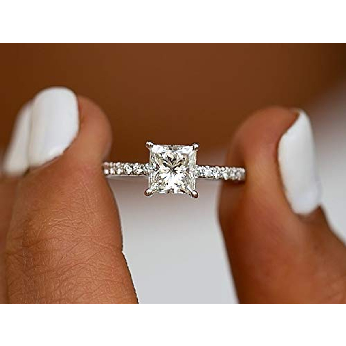 Aihpos Princess Cut Engagement Rings for Women with 1-1/4 Carat(ctw) Moissanite Wedding Rings Platinum Plated Silver 10K 14K 18K Gold with Text Engraving (Platinum Plated Silver)