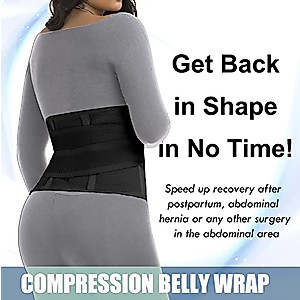 Postpartum Belly Band & Abdominal Binder Post Surgery Compression Wrap Recovery Support Belt (for Waistline 25.5"-33",S/M, Black)