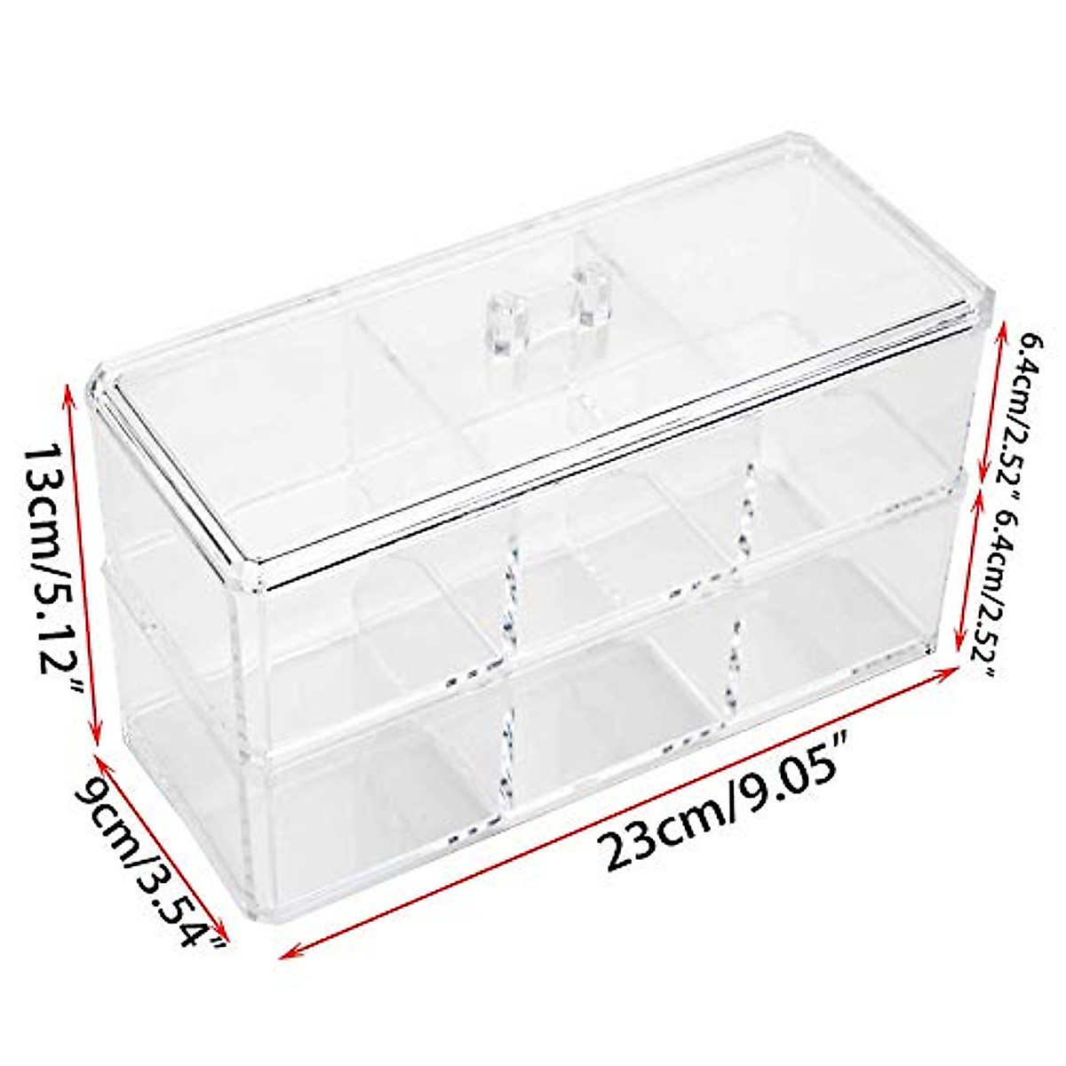 BTSKY Clear Acrylic 6 Section Organizer, Rectangular Stackable Organizer with Lid, Multi-Sectional Drawer Tray Storage Organizer Box Containers for Makeup Vanity Office Bathroom and Kitchen