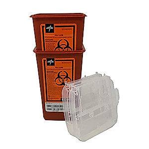 Medline Portable Sharps Container with Lid, Red, 1 Qt (2 Pack)
