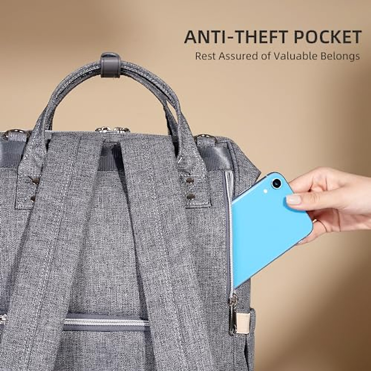 SUNVENO Baby Diaper Backpack Large Capacity Quilting Travel Nappy Bag, Grey