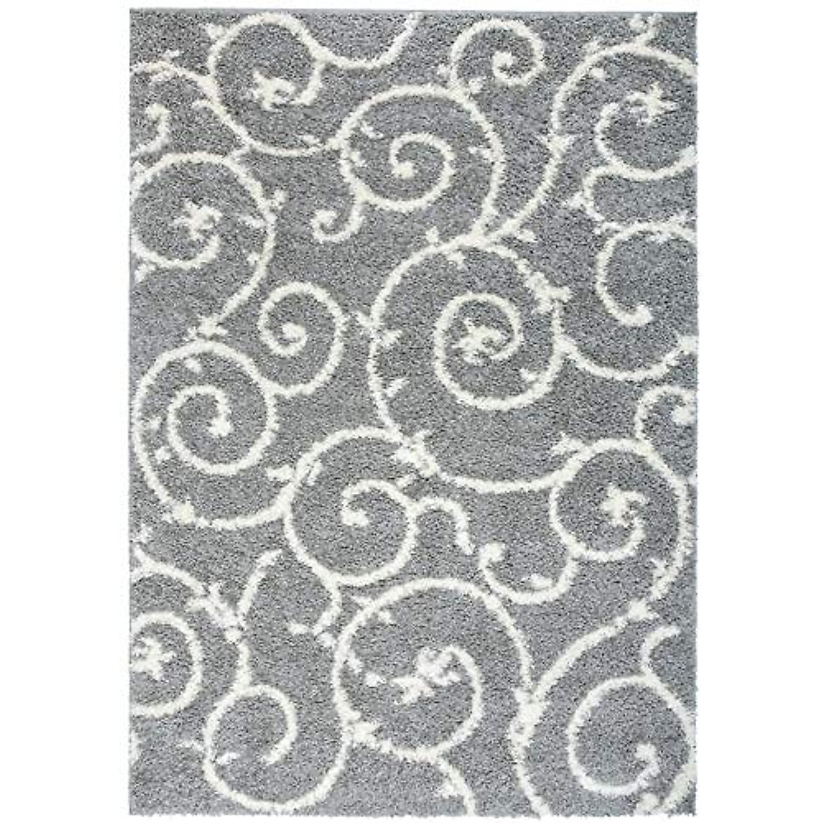 Cozy Contemporary Scroll L.Grey-White 3'3" X 5' Indoor Shag Area Rug