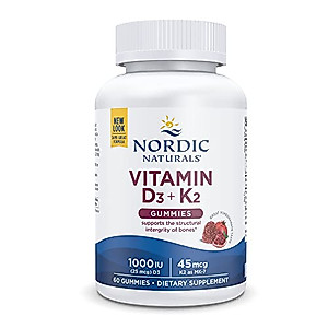 Nordic Naturals Vitamin D3 + K2 Gummies, Pomegranate - 60 Gummies - 1000 IU Vitamin D3 + 45 mcg Vitamin K2 - Great Taste - Bone Health, Promotes Healthy Muscle Function - Non-GMO - 60 Servings