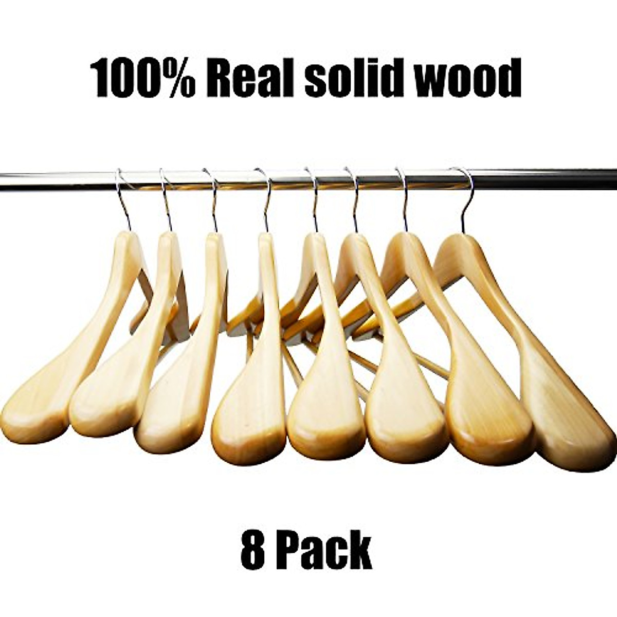 Coat Hanger 8-Pack, MEQUTION Wood Hangers Trouser Hangers Extra Wide Shoulder Wooden Hangers for Heavy Coat, Sweater, Skirt, Suit, Pants, Retro Finish (Natural Finish)