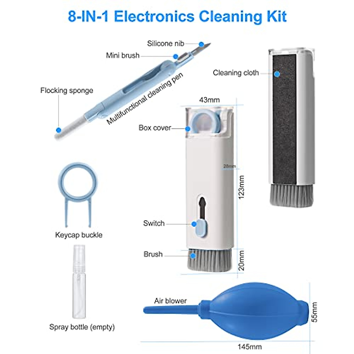 8-in-1 Electronic Cleaner Kit, BoYata Portable Cleaning Tools with Air Blower, Keyboard Cleaning Kit, Earbud Cleaner Kit, Screen Cleaner for Laptop/Keyboard/Computer/Earphone/Tablet/Airpod (NO LIQUID)