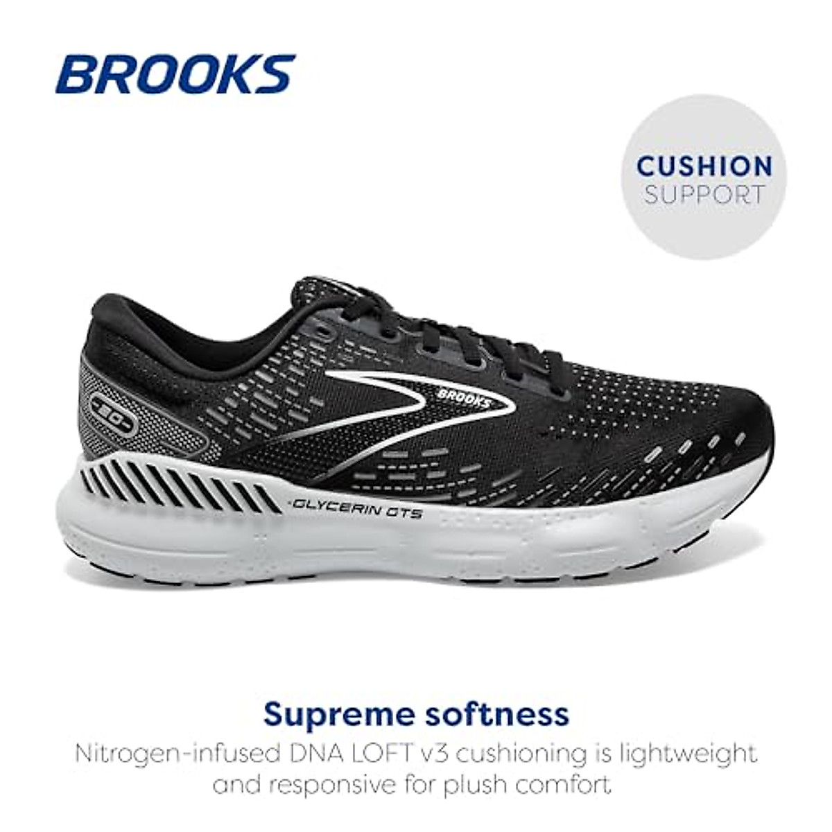 Brooks Women's Glycerin GTS 20 Supportive Running Shoe - Black/White/Alloy - 10 Medium