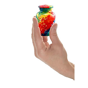 Tie Dye Keepsake Urn | Tiedye Mini Cremation Urn for Ashes | Multi Color Token Urn | Colors of Life Urn | Color Burst Tie-Dye Memorial Sharing Urn with Velvet Case & Bag (Keepsake)