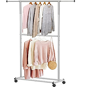 Simple Houseware Double Rod Garment Rack, Grey