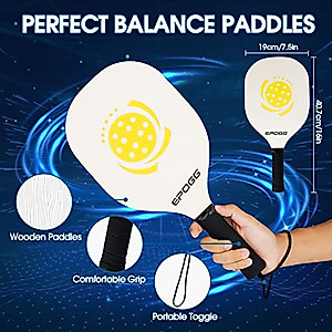 Portable Pickleball Net Set, EPOGG Official Size Pickleball Net System with 4 Pickleball Paddles, 2 Outdoor Pickleballs, Carry Bag and Heavy Duty Steel Frame for Professional Sports Training