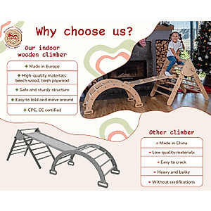 WoodandHearts Montessori Climbing Set - Foldable Triangle Climber with Slide, Ramp, Arch - Wooden Toddler Climbing Toys Indoor Playground Jungle Gym for Kids Age 2-8