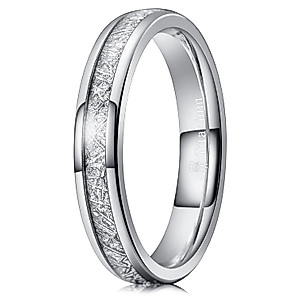 THREE KEYS JEWELRY Women Wedding Hunting 4mm Bands Titanium Viking Carbide Meteorite Ring with Jewels Polished Infinity Unique for Her Silver size 6.5A size 6.5
