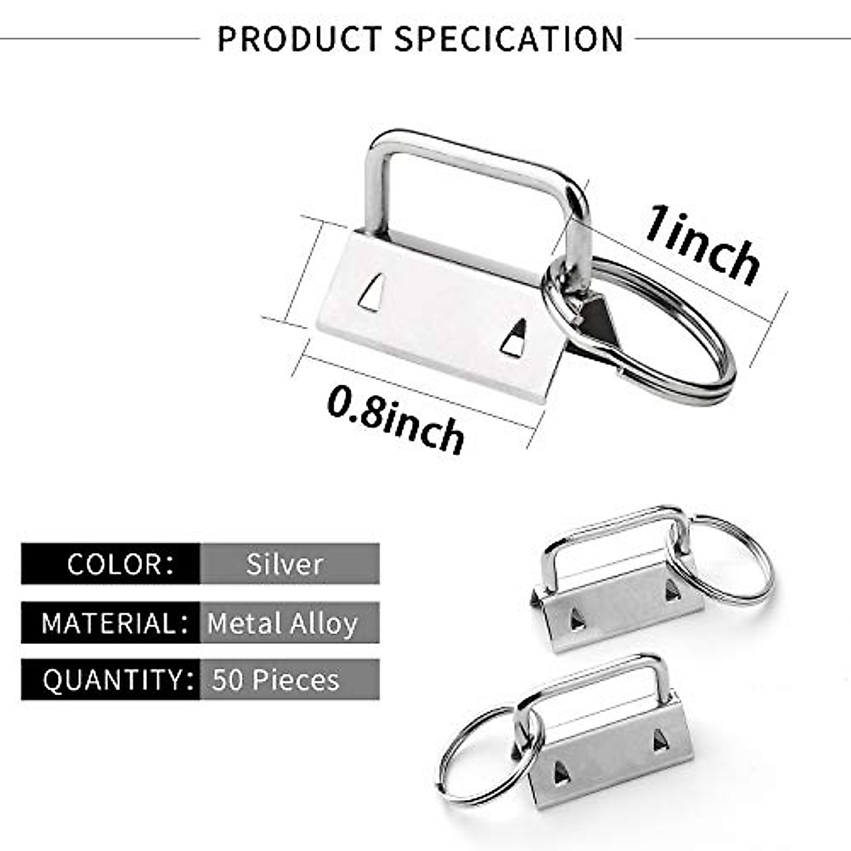 HRLORKC 50 Sets Key Fob Hardware Key Fob Keychain Wristlet with Split Ring 0.8 Inch