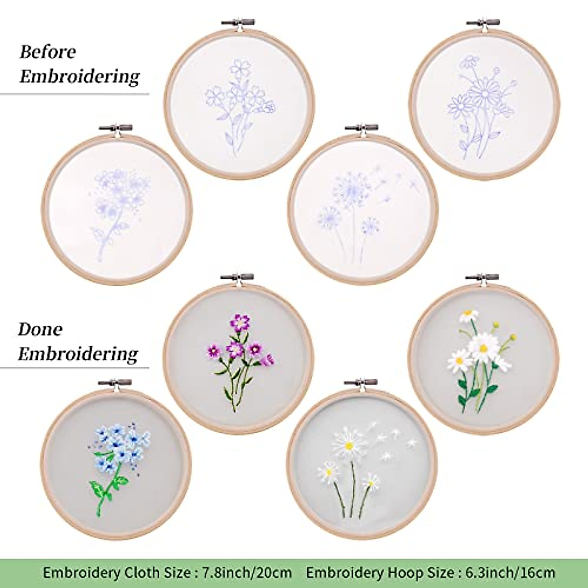 DJZNDINGJIEJIE Embroidery Kit for Beginners, Cross Stitch Kits for Adults, 4 Pack Transparent with Floral Plant Pattern Sets Embriodery, Funny Easy Needlepoint Embrodery Crosstitch Kits