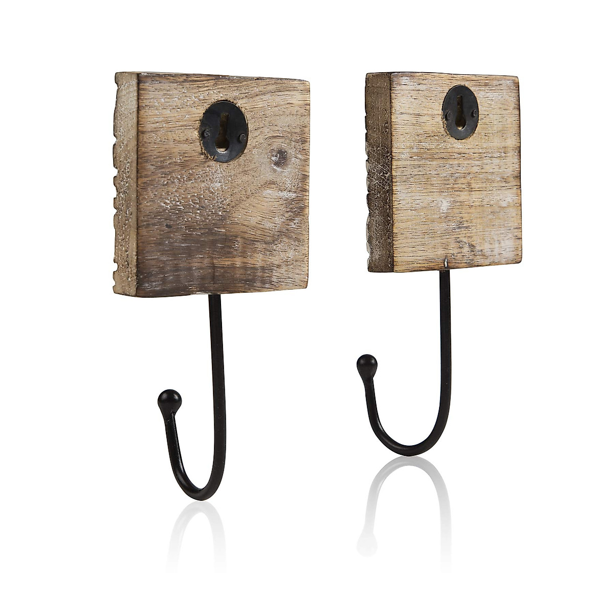 Set of 2 Decorative Wooden & Cast Iron Vintage Rustic Coat Hanger Wall Mounted Jacket Robe Towel Door Hook Rack Holder Rail For Hallway Living Room Entryway Bathroom Bedroom Home Decor Accents