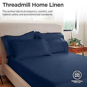 Threadmill Luxury 800 Thread Count King 100% Cotton Sheets - Folkstone Blue Sateen Weave Bed-Sheets, Better Than Egyptian Cotton, 4 Pc Solid Soft Bed Set, Fits 16" Deep Pocket