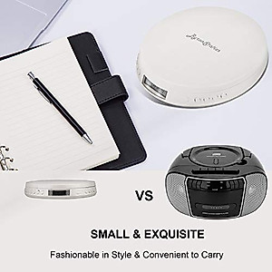 ByronStatics Portable CD Player, Personal Compact Disc Player with Anti-Skip/Anti-Shock, Headphone Jack & Large LCD Display for Car Use and Home Travel, not Rechargeable, Use AA Batteries White