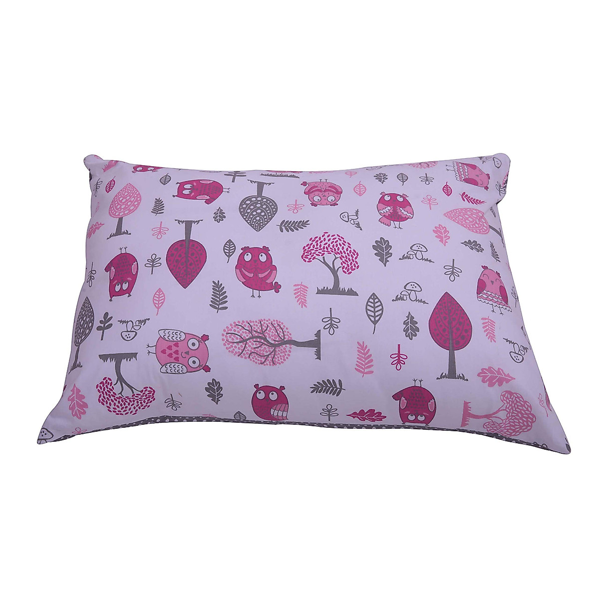 Bacati - Owls Pink/Grey Girls Cotton 3 Pc Full/Queen Comforter Set, Grey/Pink