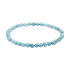 LTC Designs Shiny 3.5-4mm Round Aquamarine Stretch Bracelet, 6.5" for Women and Teens