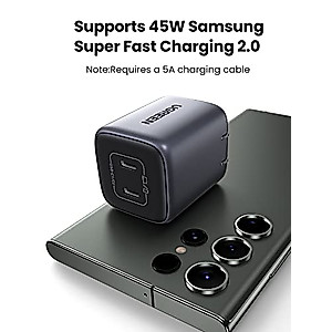 UGREEN 45W USB C Charger, Nexode GaN Dual USB C Foldable Wall Charger Block Support Samsung Super Fast Charging 2.0 Compatible with Galaxy S23 Ultra/S22/Note 20, iPhone 14, iPad, MacBook, Steam Deck