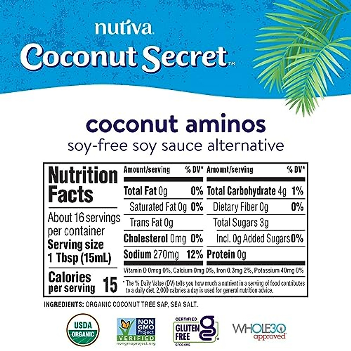 Coconut Secret, Organic Liquid Coconut Aminos, 8 fl oz (pack of 4), All-Purpose Seasoning Sauce & Marinade, Soy-Free Soy Sauce Alternative, Low Sodium, Low Glycemic, Vegan & Gluten Free Stir Fry Sauce