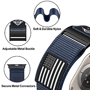 Rugged Nylon Band for Apple Watch Ultra Band 49mm 45mm 44mm 42mm,Soft Sport Loop Adjustable Wristbands Replacement Strap for Apple Watch Band iWatch Ultra Series 9/8/7/SE/6/5/4/3/2/1,USA Flag light blue